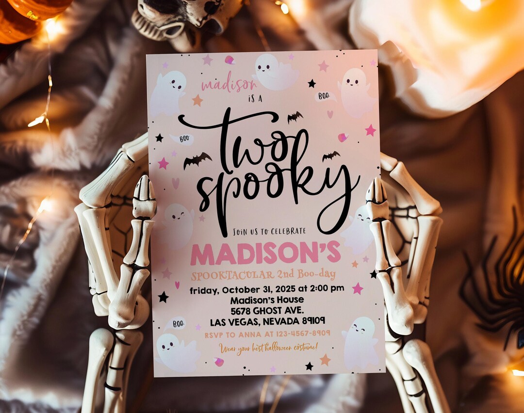 Two Spooky Invitation Halloween Birthday Girl Second 2nd Birthday ...