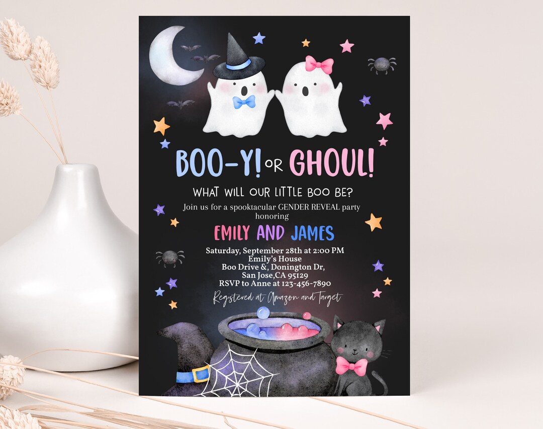 Halloween Gender Reveal Invitation, Booy or Ghoul Baby Shower Invite ...