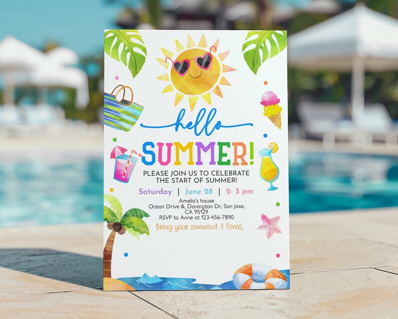 Hello Summer Invitation End of School Party Invite School's Out Fun in ...