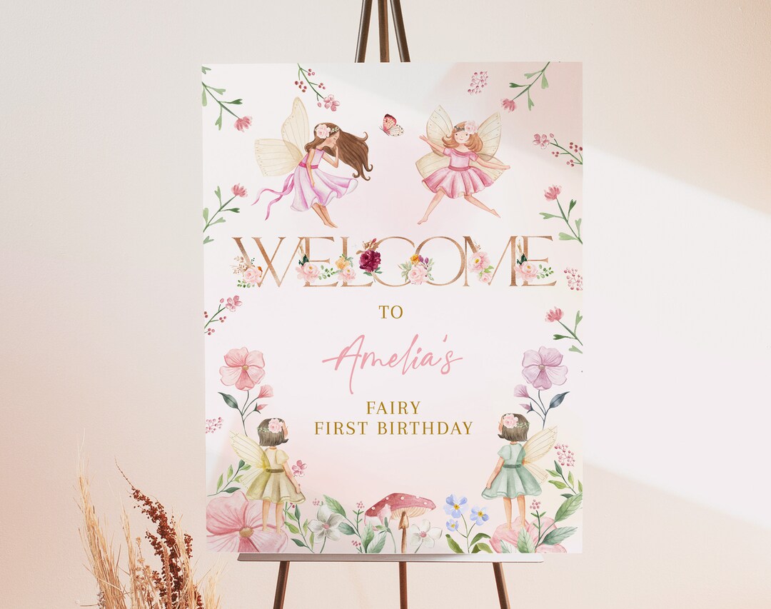 Fairy Birthday Welcome Sign Girl 1st Birthday Decor Whimsical Enchanted ...