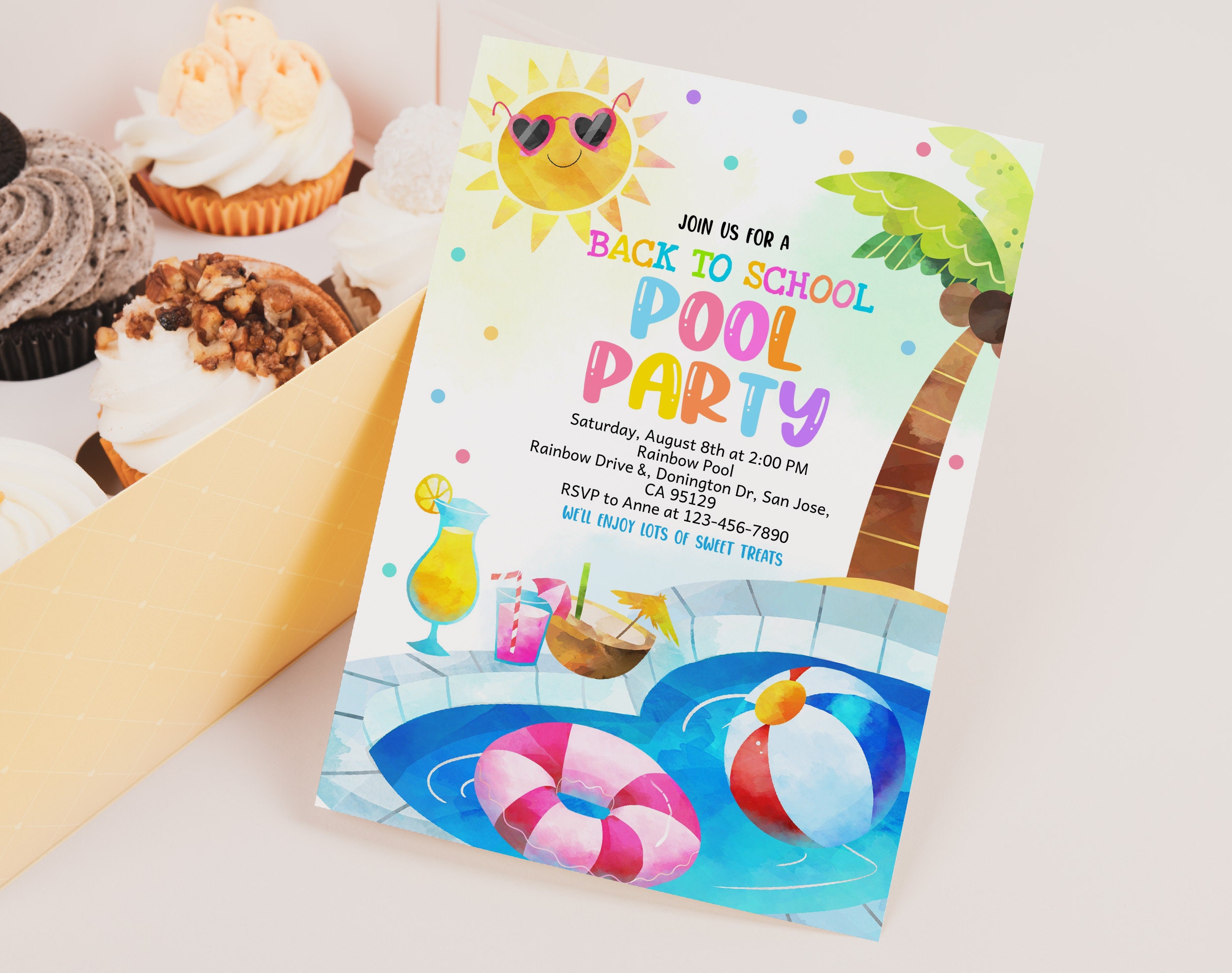 Back to School Invitation End of Summer Pool Party Invites Goodbye ...