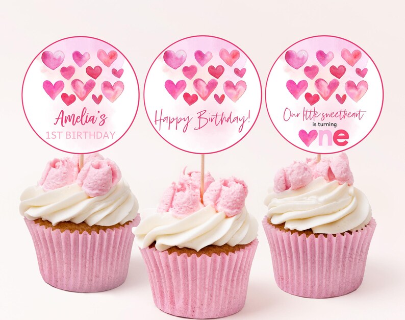 Valentines Day Cupcake Toppers Little Sweetheart Girl 1st First ...