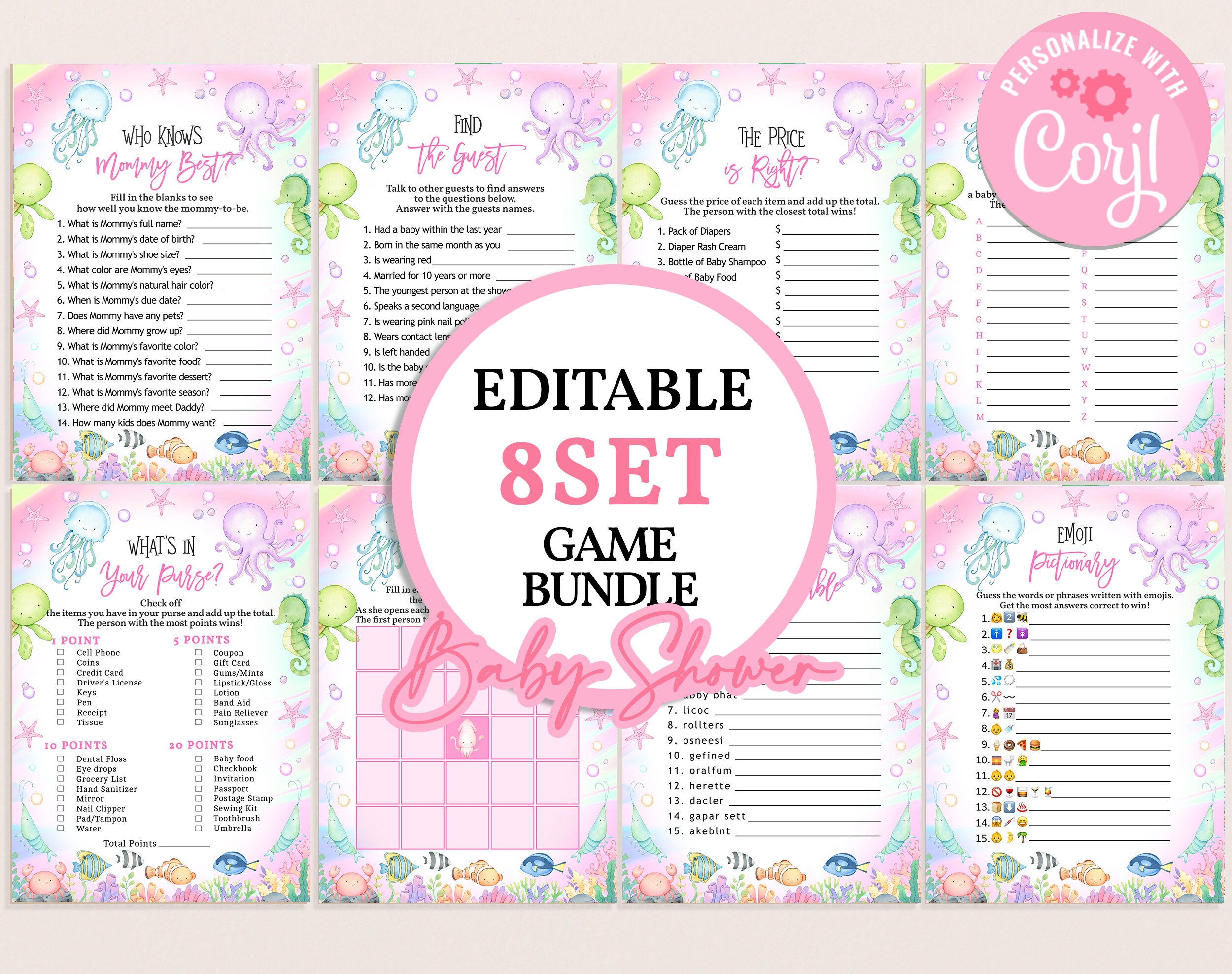 Nautical Baby Shower Games Set Under the Sea Gender Neutral Party Game ...