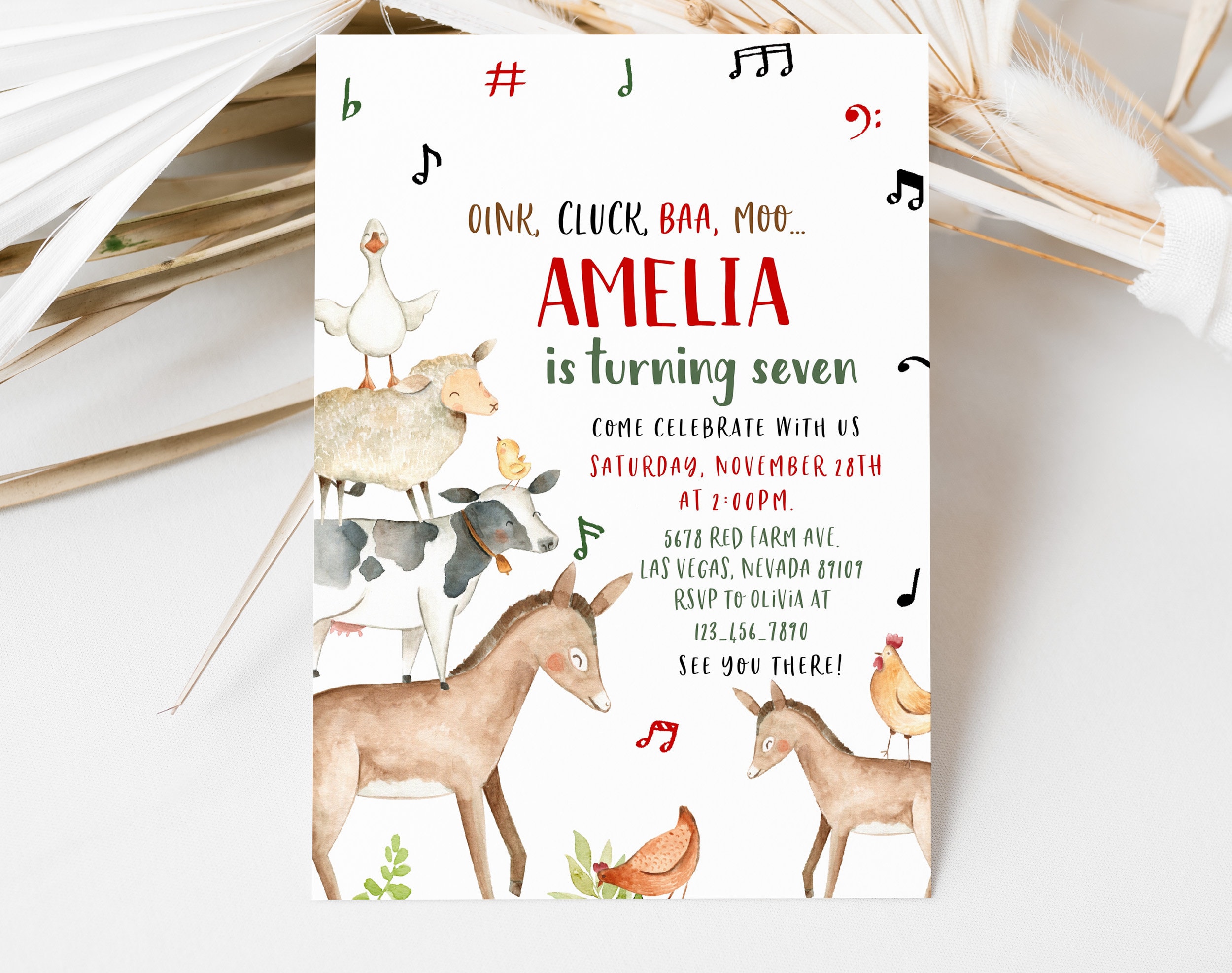 Party Animals Birthday Invitation Farm Music Kids Boy and Girl ...