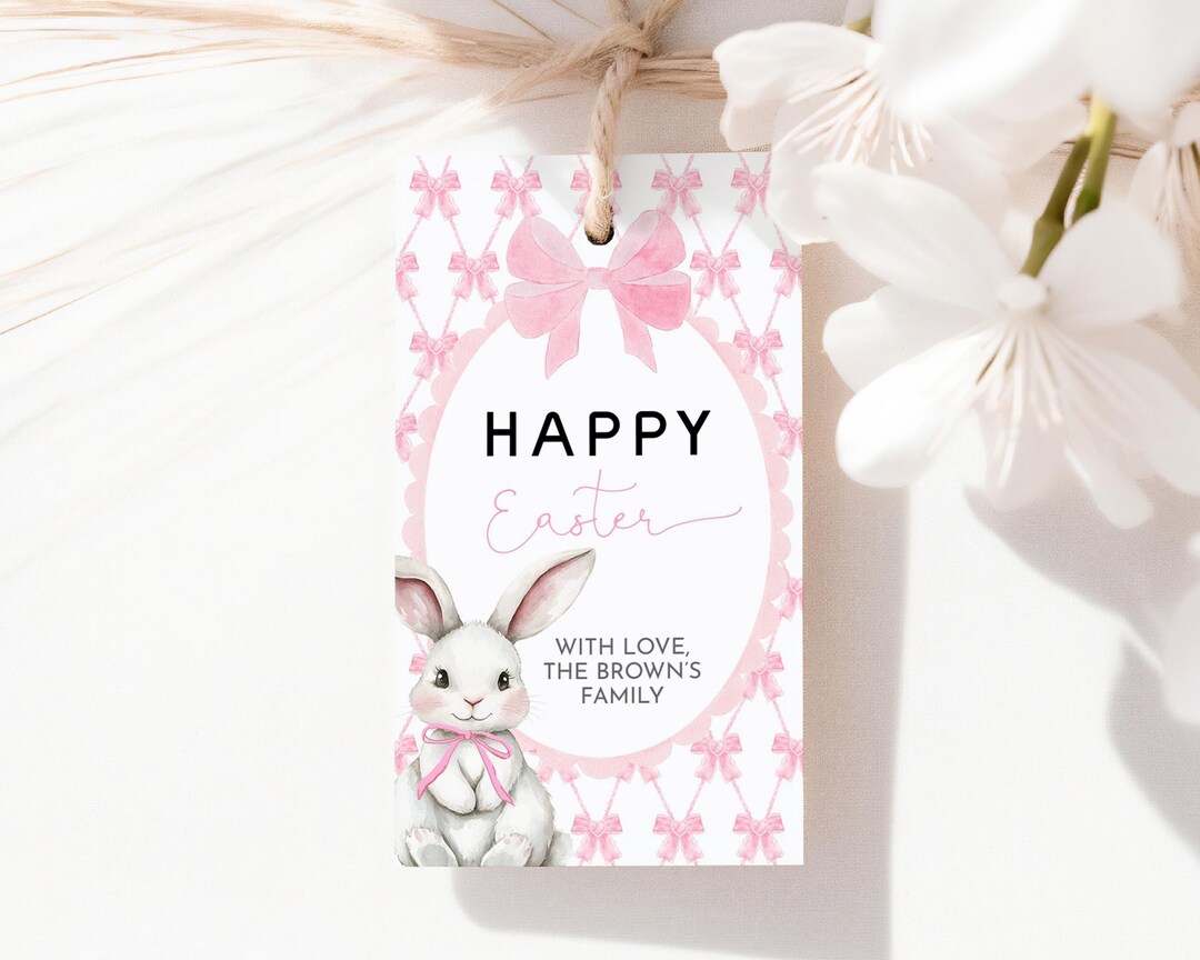 Easter Bunny Gift Tags Pink Bow Gingham Coquette Some Bunny Favor Tag ...