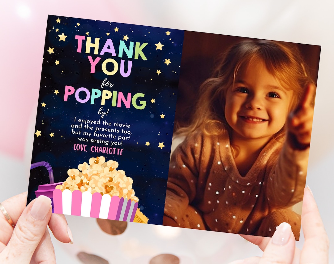 Backyard Movie Night Birthday Photo Thank You Card Girls Slumber Party ...