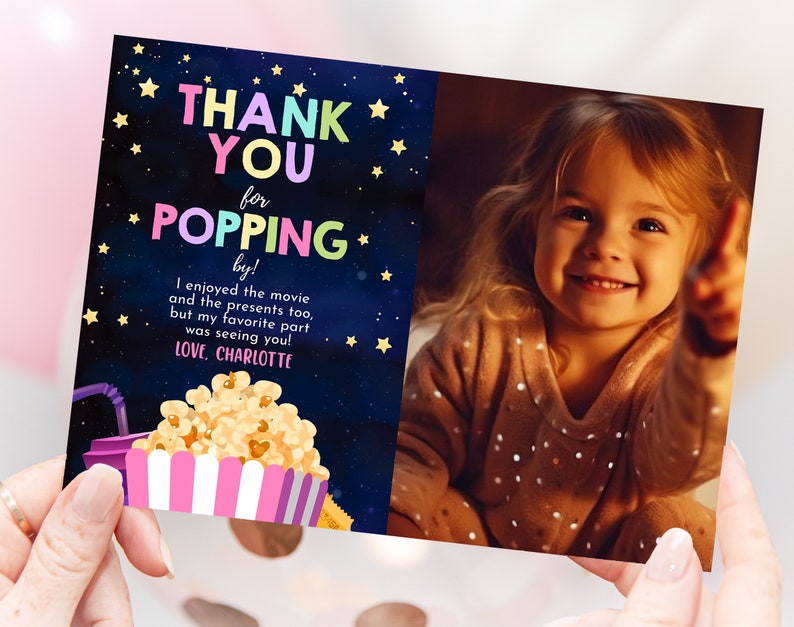 Backyard Movie Night Birthday Photo Thank You Card Girls Slumber Party ...