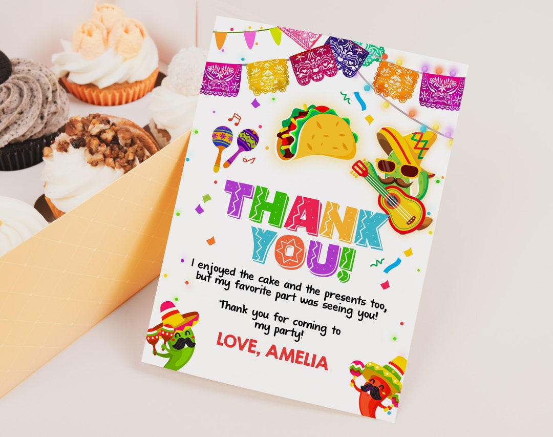 Fiesta Thank You Card Cactus Thank You Note Card Mexican Girl Boy 1st ...