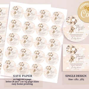 Teddy Bear Thank You Tags Fall Baby Shower Gift Tags Boho Birthday ...