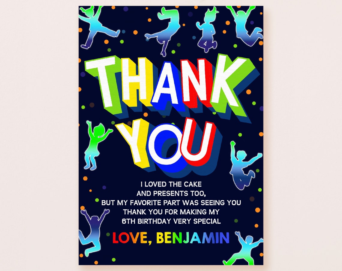 Jump Thank You Card Trampoline Birthday Note Let's House - Etsy