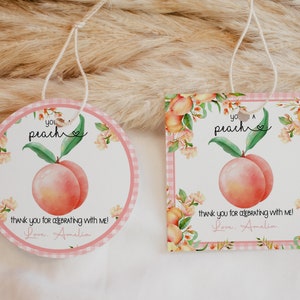 Peach Birthday Favor Tags One Sweet as a Peach Thank You Stickers ...