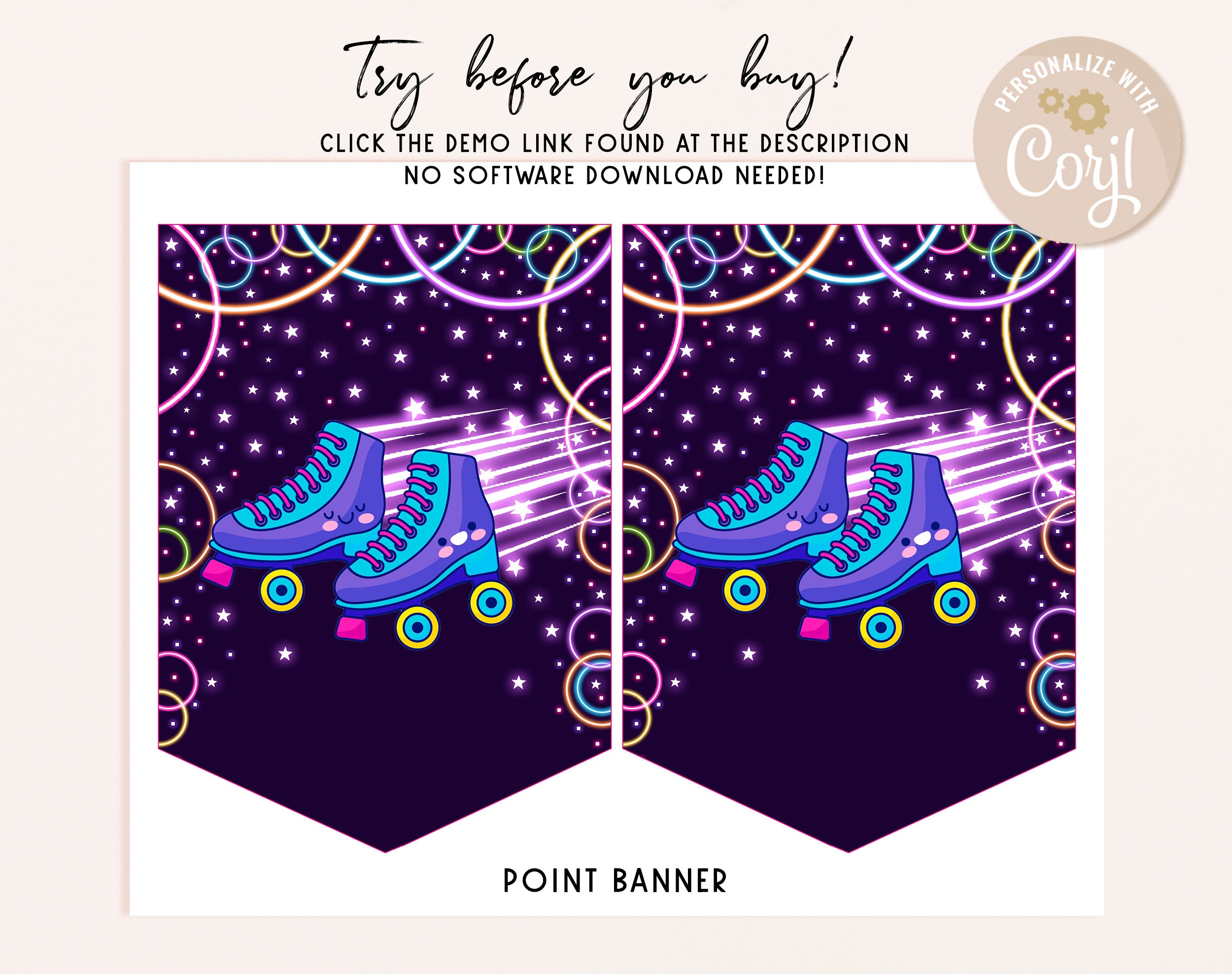 Roller Skating Birthday Banner Let's Roll Retro Roller Skate Girl ...