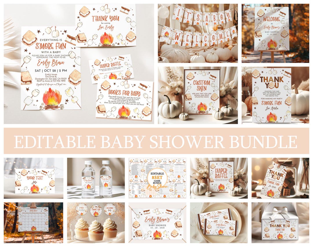 S'more Baby Shower Bundle Smores Baby Shower Invitation Camping Gender ...