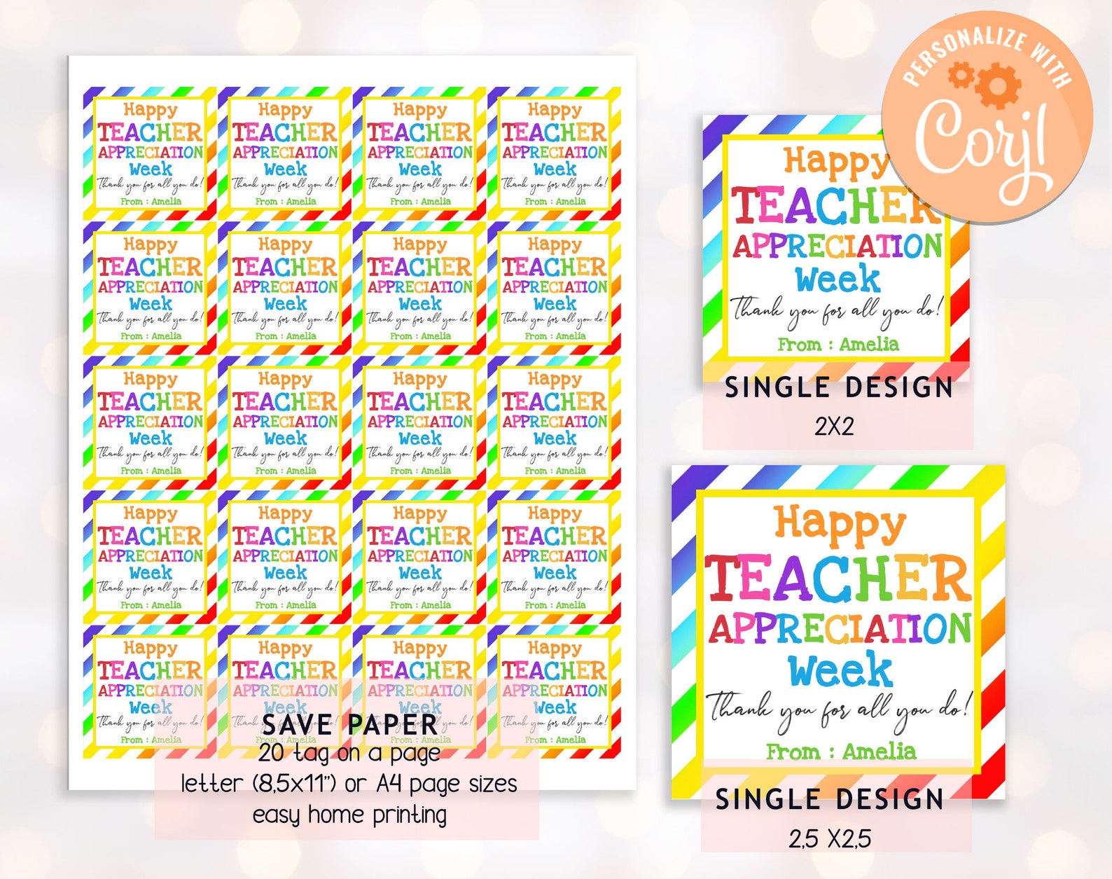 EDITABLE Happy Teacher Appreciation Week Tag Thank You Volunteer ...