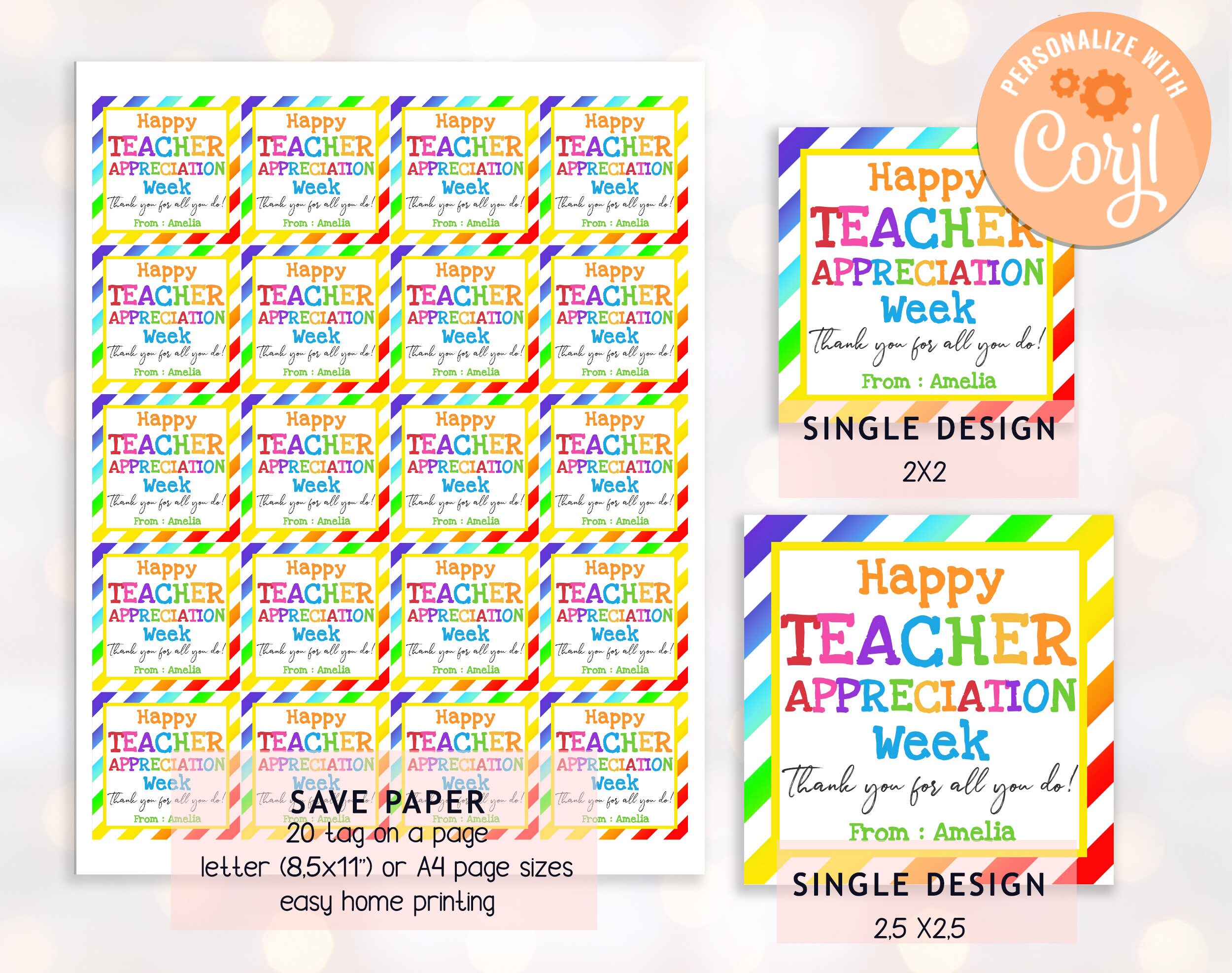 EDITABLE Happy Teacher Appreciation Week Tag Thank You Volunteer ...