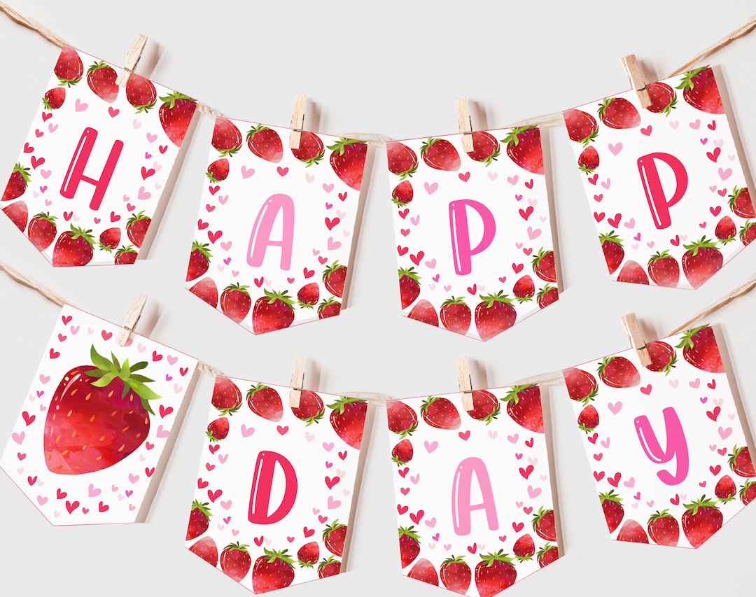 Strawberry Birthday Banner Berry First Birthday Party Decor Girl 1st ...
