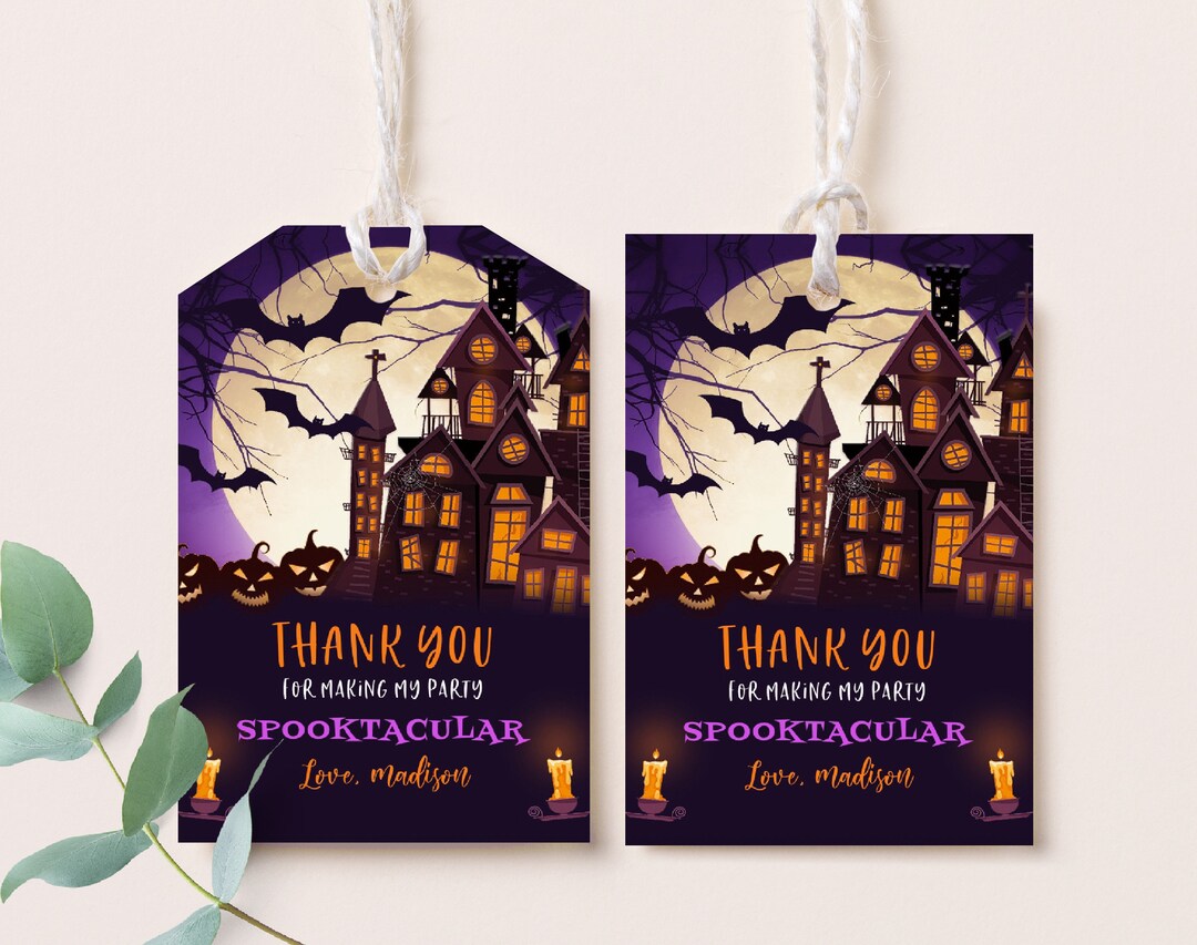 Halloween Birthday Favor Tags Haunted House Gift Tags Boy Girl Kids ...
