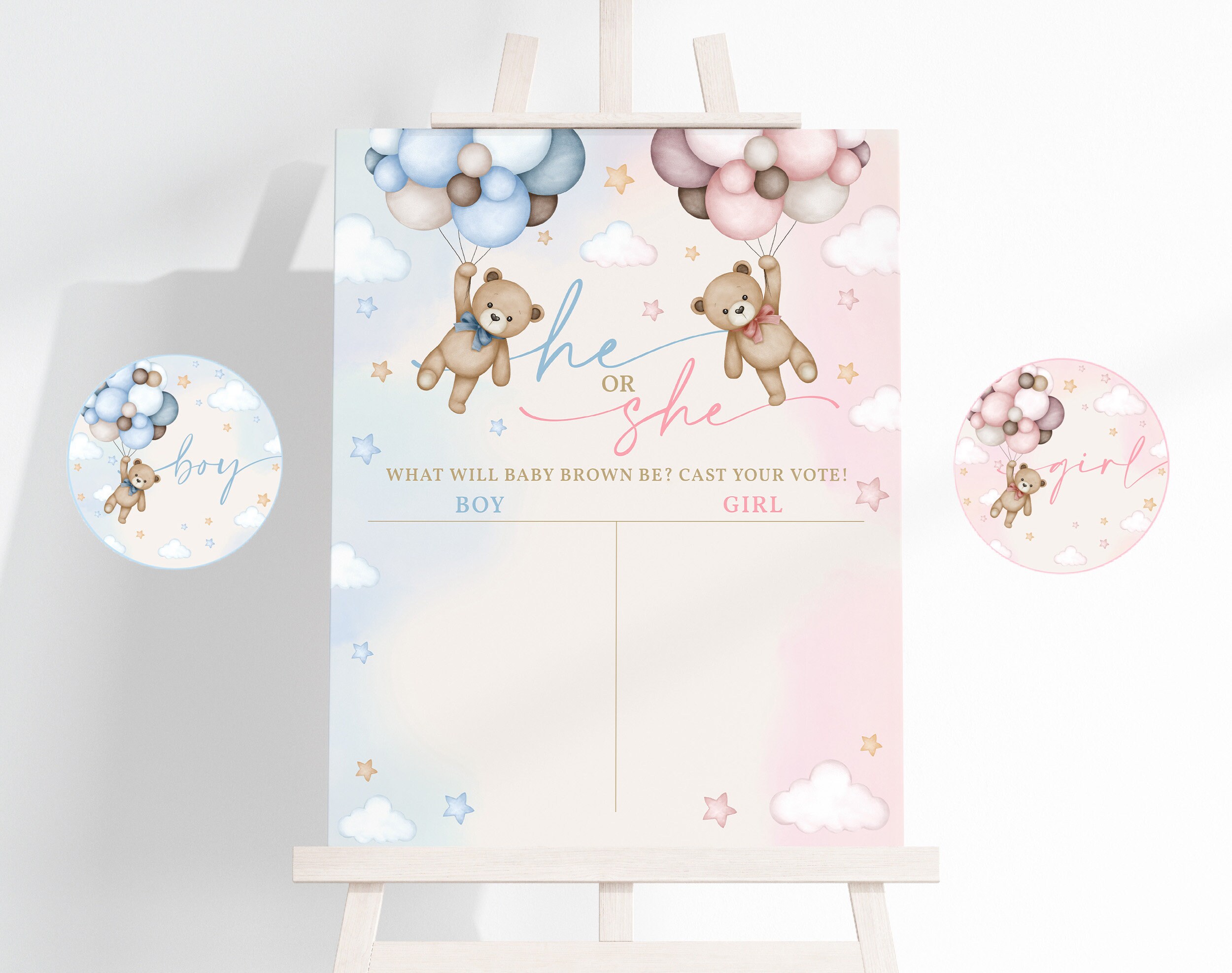 Teddy Bear Gender Reveal Voting Sign Pink Blue Bear Baby - Etsy Australia