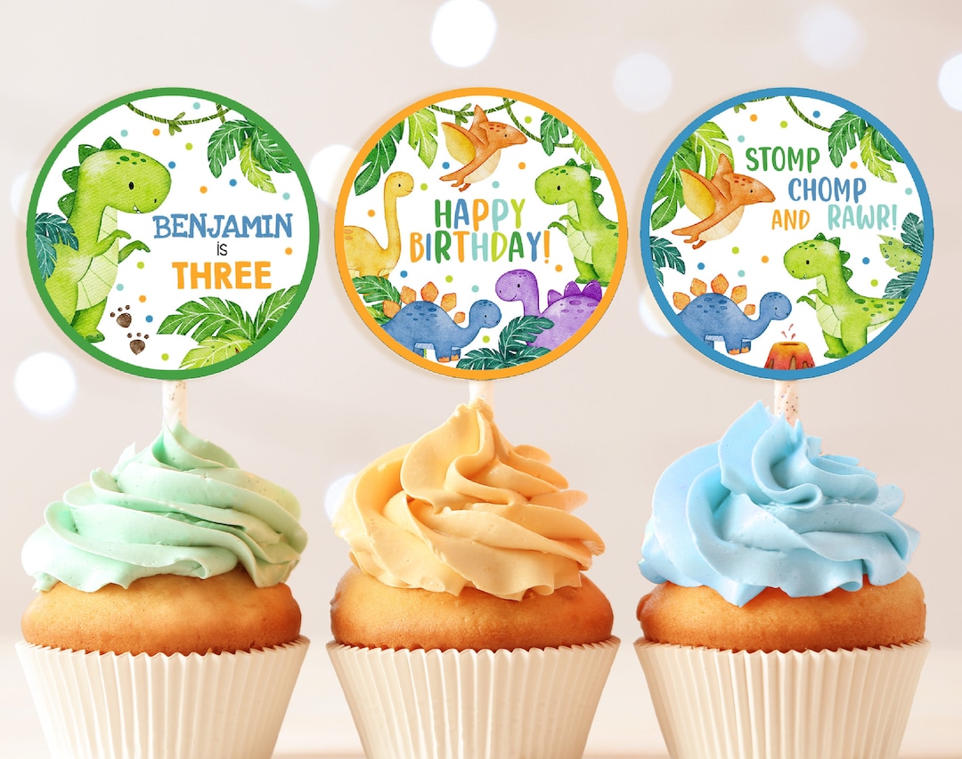 Dinosaur Cupcake Toppers Dino Birthday Party Decor T Rex Wild Animal ...