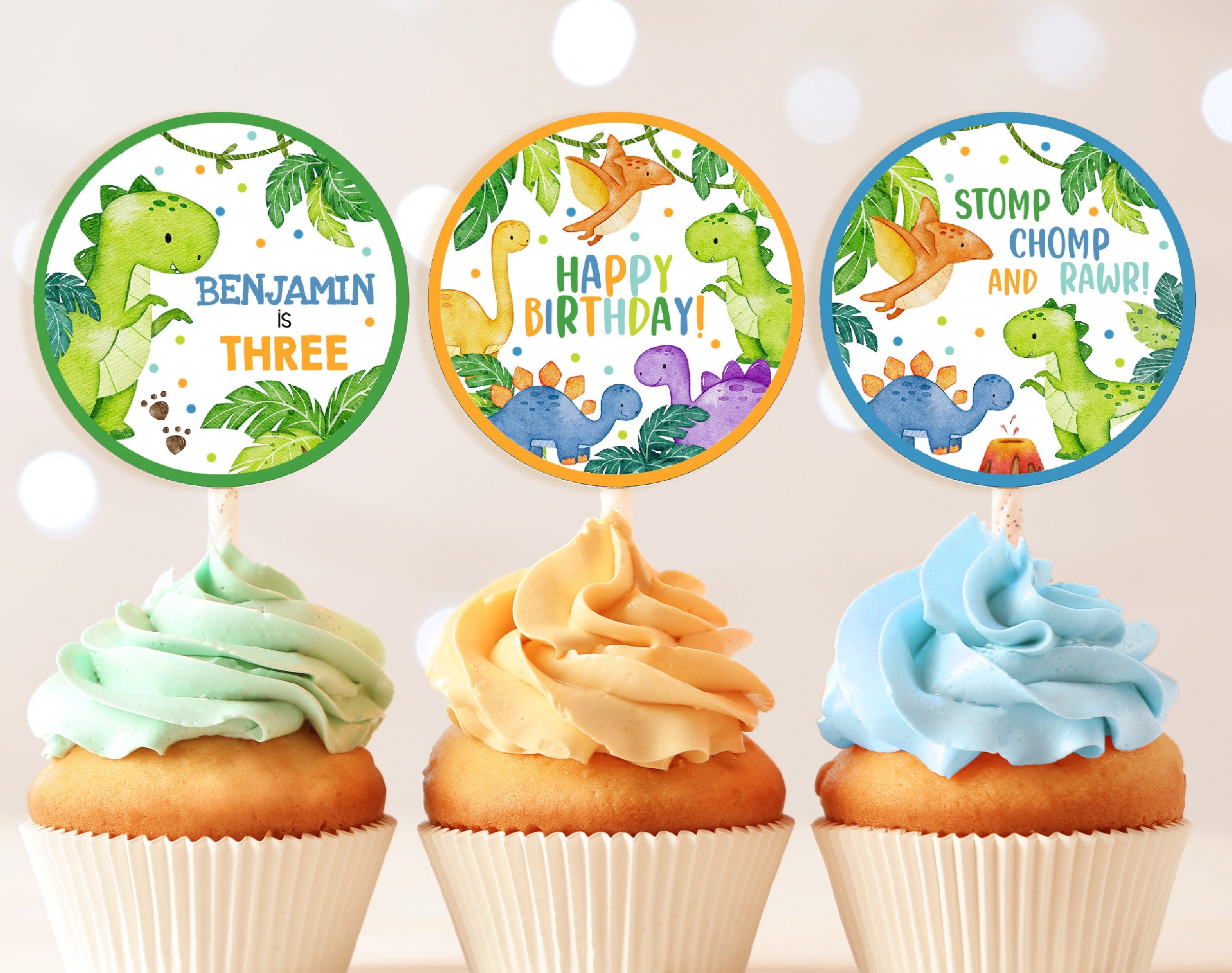 Dinosaur Cupcake Toppers Dino Birthday Party Decor T Rex Wild - Etsy ...