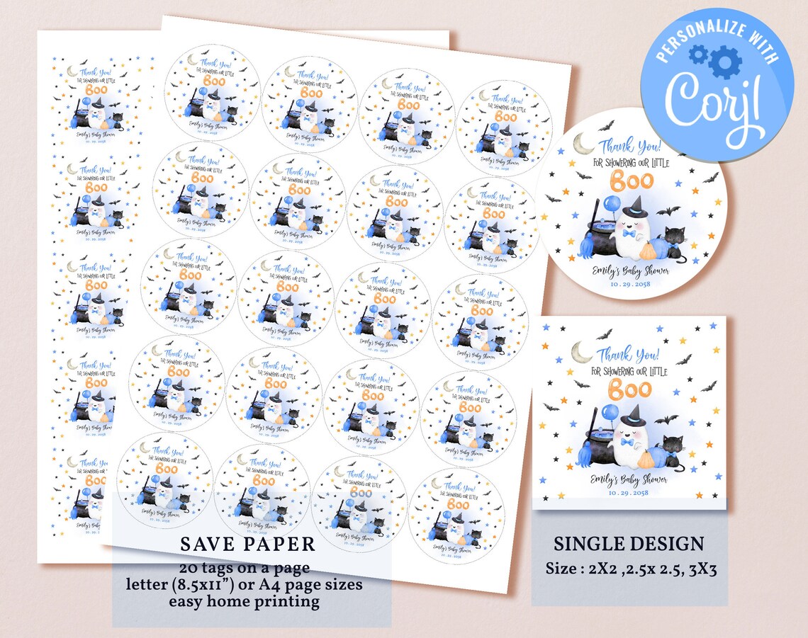 EDITABLE Halloween Baby Shower Stickers Little BOO Thank You - Etsy