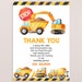 EDITABLE Construction Thank You Cards Boy Birthday Party Thank You ...