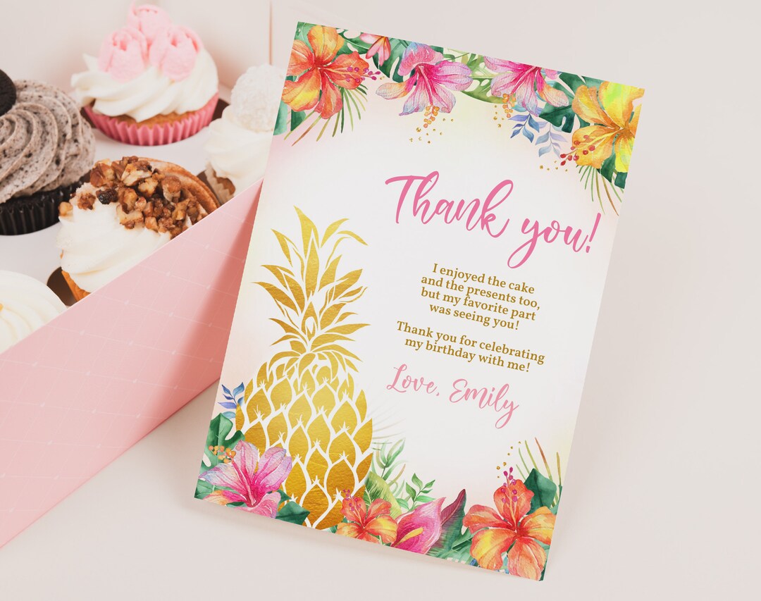 Luau Birthday Thank You Card Aloha Baby Shower Thank You Note Hawaiian ...