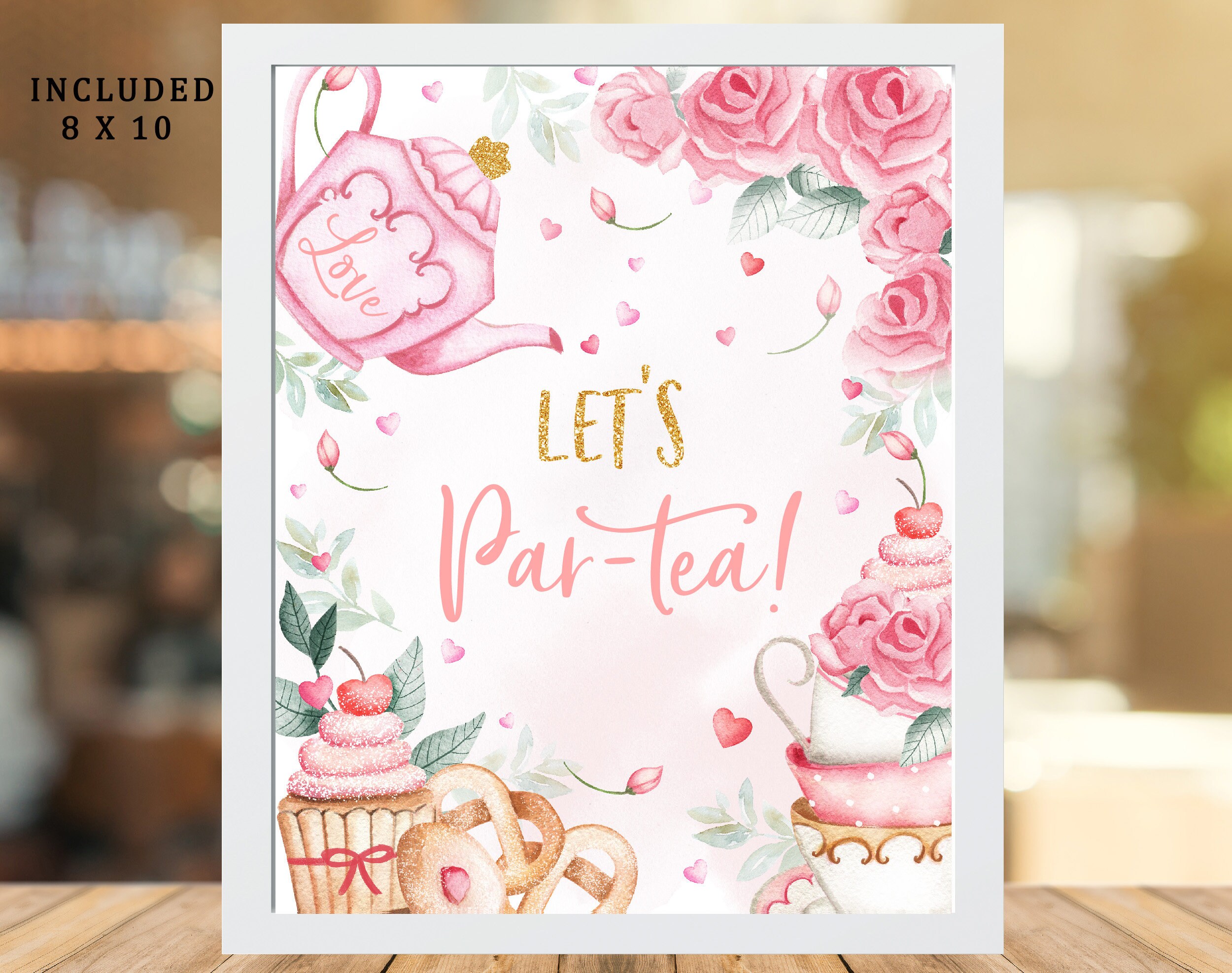Tea Party Table Sign Let's Par-tea Sign Girl 1st Birthday Party Decor ...