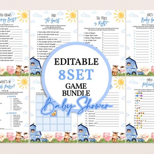 Farm Animal Baby Shower Games Set Barn Animals Baby Shower Bundle Blue ...