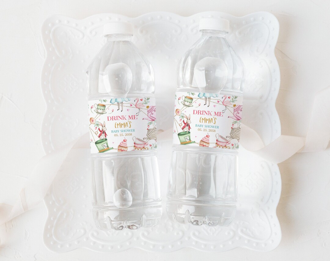 Alice in Wonderland Water Bottle Label Onederland Girl Baby Shower ...
