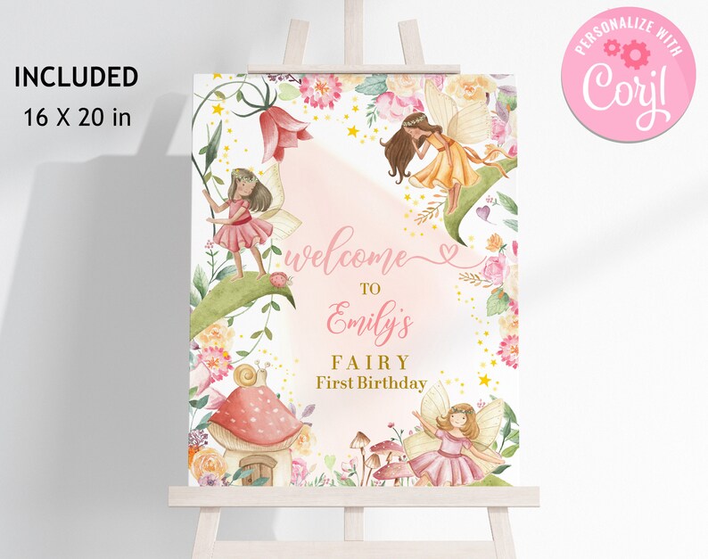 Fairy Welcome Sign Floral Birthday Party Poster Spring Baby Shower ...