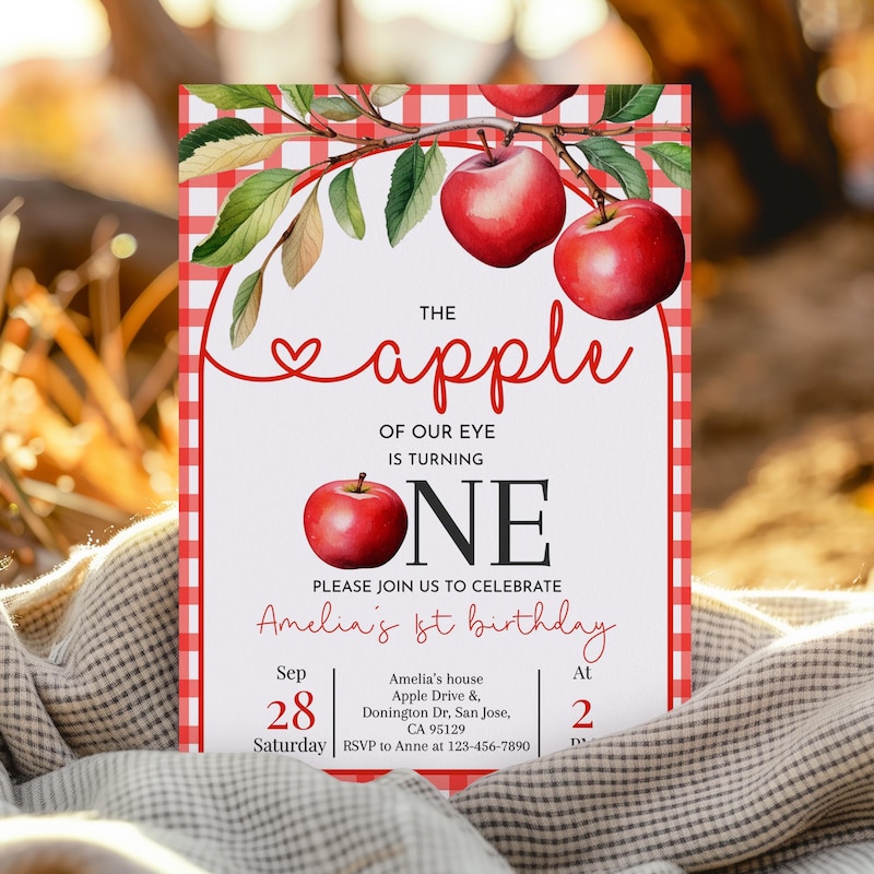Apple Birthday Invitations - Etsy