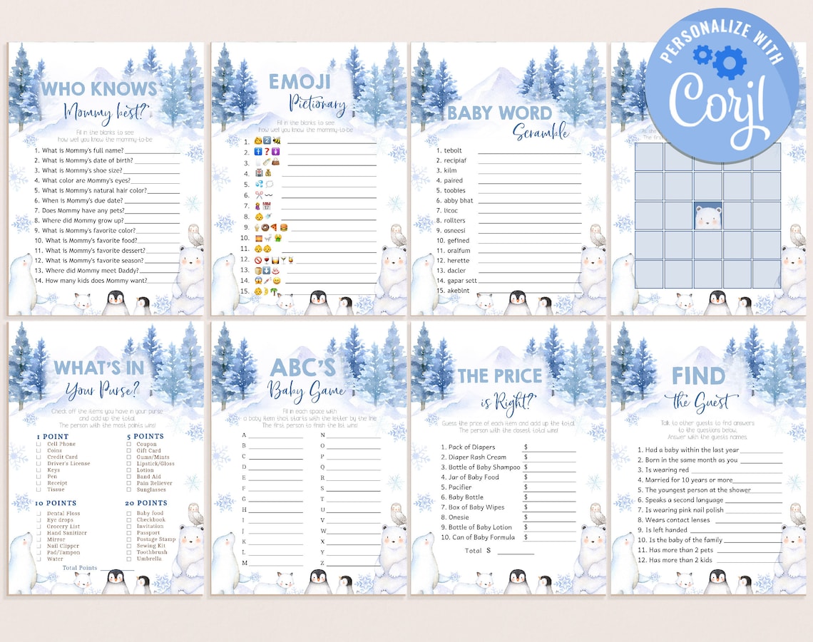 Winter Wonderland Baby Shower Games Set Polar Bear Bundle - Etsy