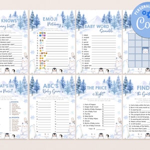 Winter Wonderland Baby Shower Games Set Boy Polar Bear Arctic Animals ...
