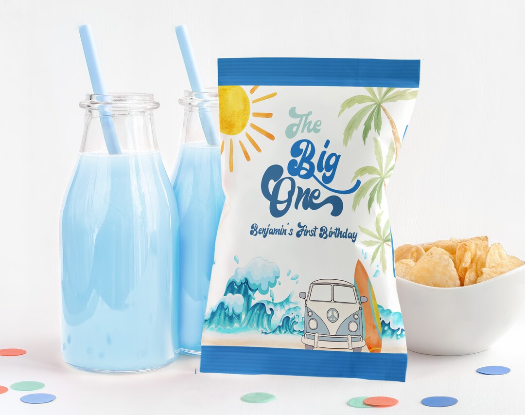 The Big One Surf Birthday Chip Bag Label Boy Surfs up 1st Birthday ...
