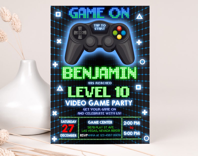 Video Game Invitation Birthday Party Invites Arcade Gaming Boys Gamer ...