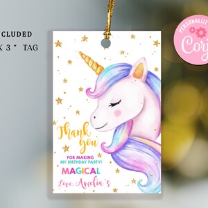 Unicorn Favor Tags Birthday Party Decor First Girl Gift Thank You Card ...