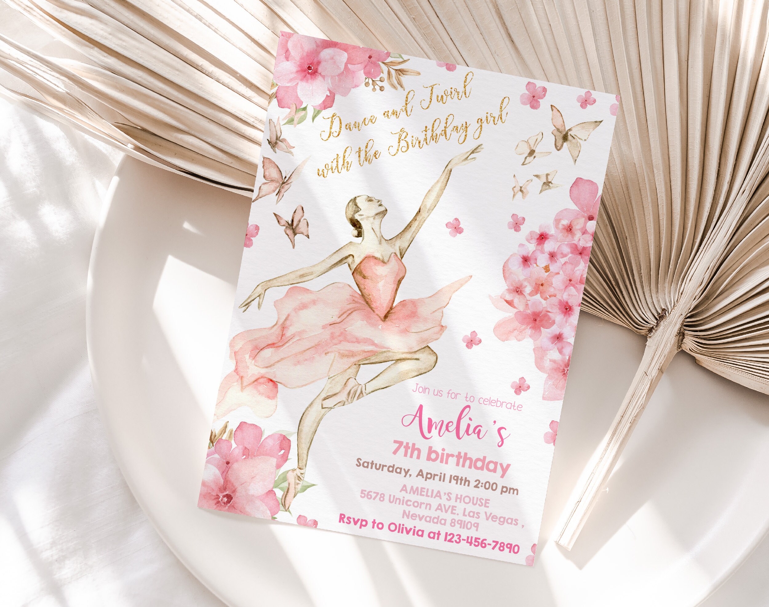 Ballerina Invitation Birthday Party Invite Dance Ballet Girl Baby ...