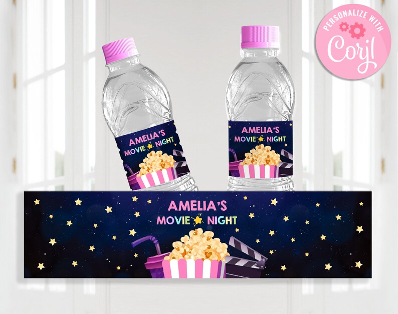 Movie Night Water Bottle Labels Movie Party Drink Label - Etsy