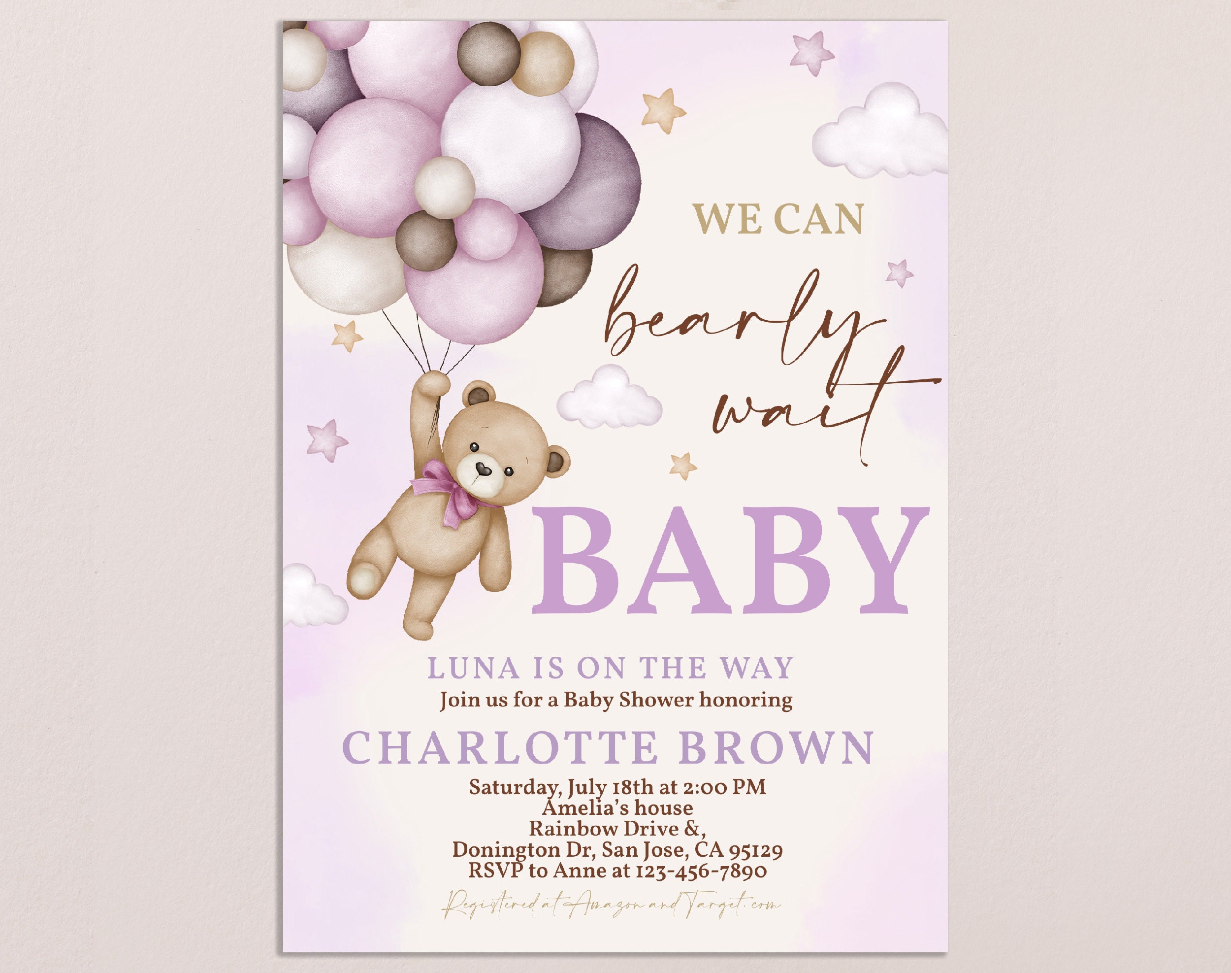 We Can Bearly Wait Baby Shower Invitation Bundle Cute Purple - Etsy