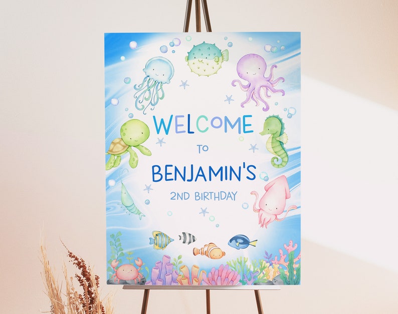 Under the Sea Birthday Welcome Sign Ocean Animals Poster Boy 1st ...