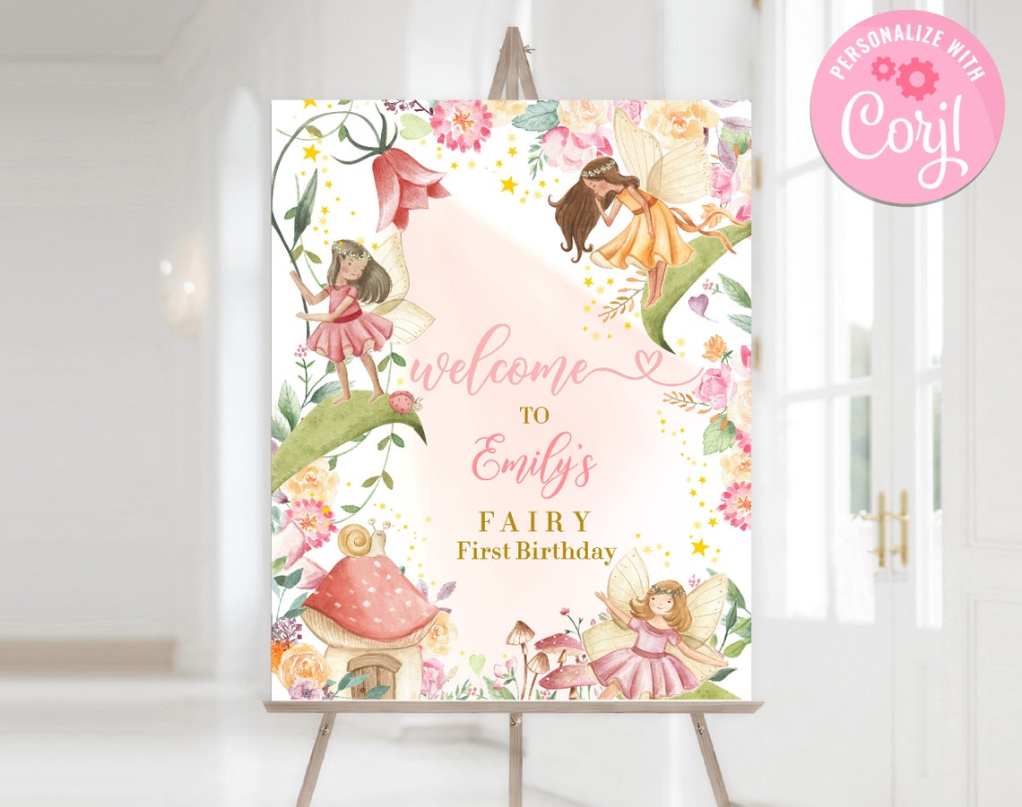 Fairy Welcome Sign Floral Birthday Party Poster Spring Baby Shower ...