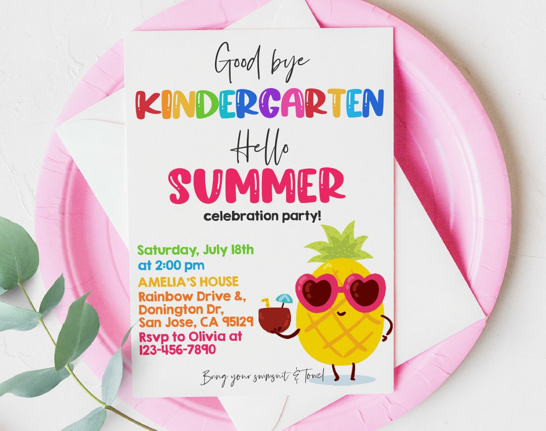 Goodbye Kindergarten Hello Summer Invitation End of Preschool Party ...