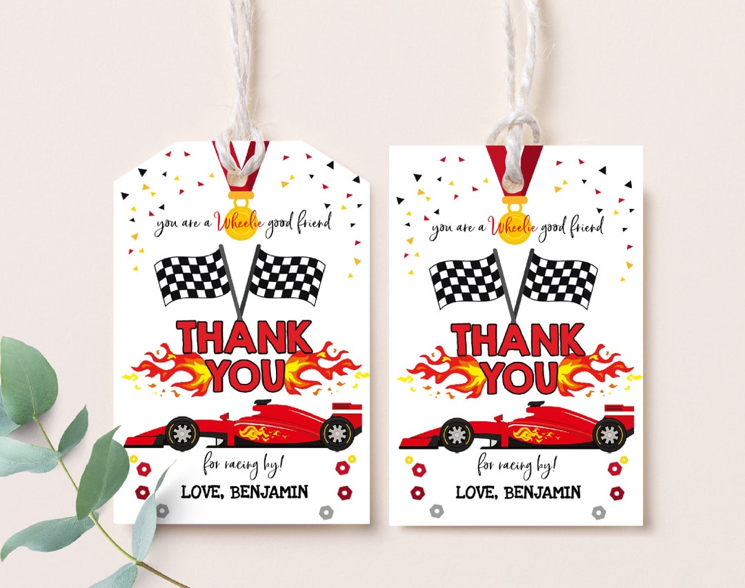 Race Car Favor Tags Two Fast Gift Tags Boy 2nd Birthday Party Thank You Tags Retro Racing Treats ...