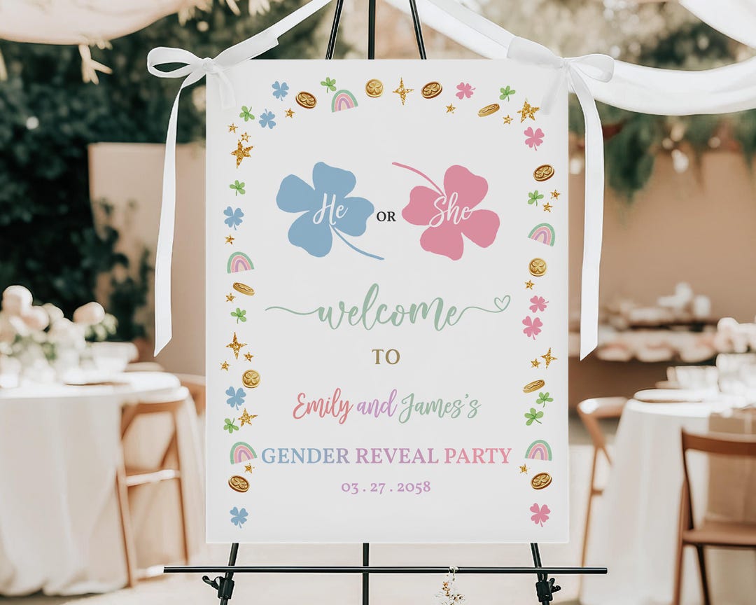 St Patricks Day Gender Reveal Welcome Sign Little Lucky Charm Baby ...