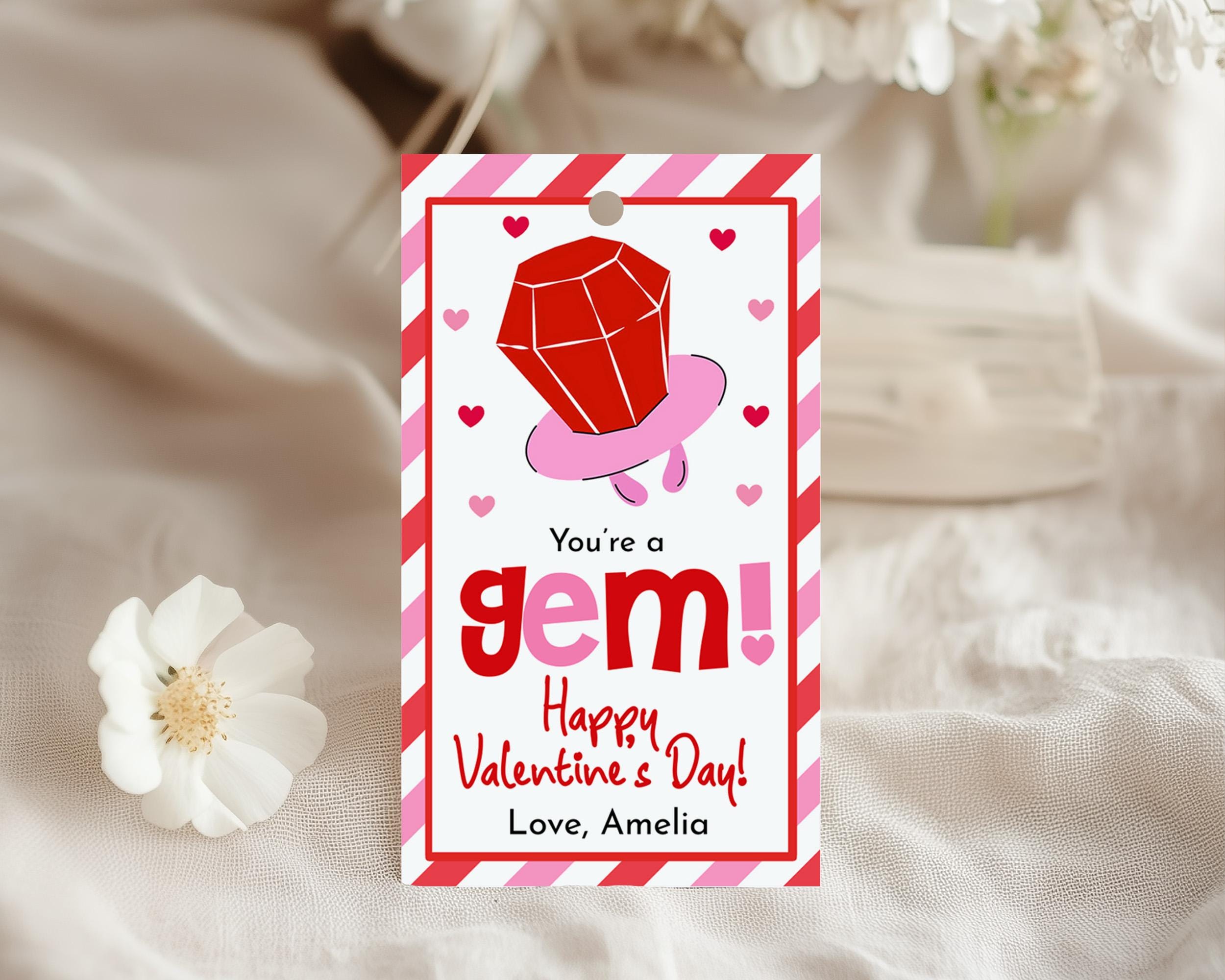 You're a Gem Valentine Tag, Ring Pop Valentine's Day Gift Tag, Pink Red ...