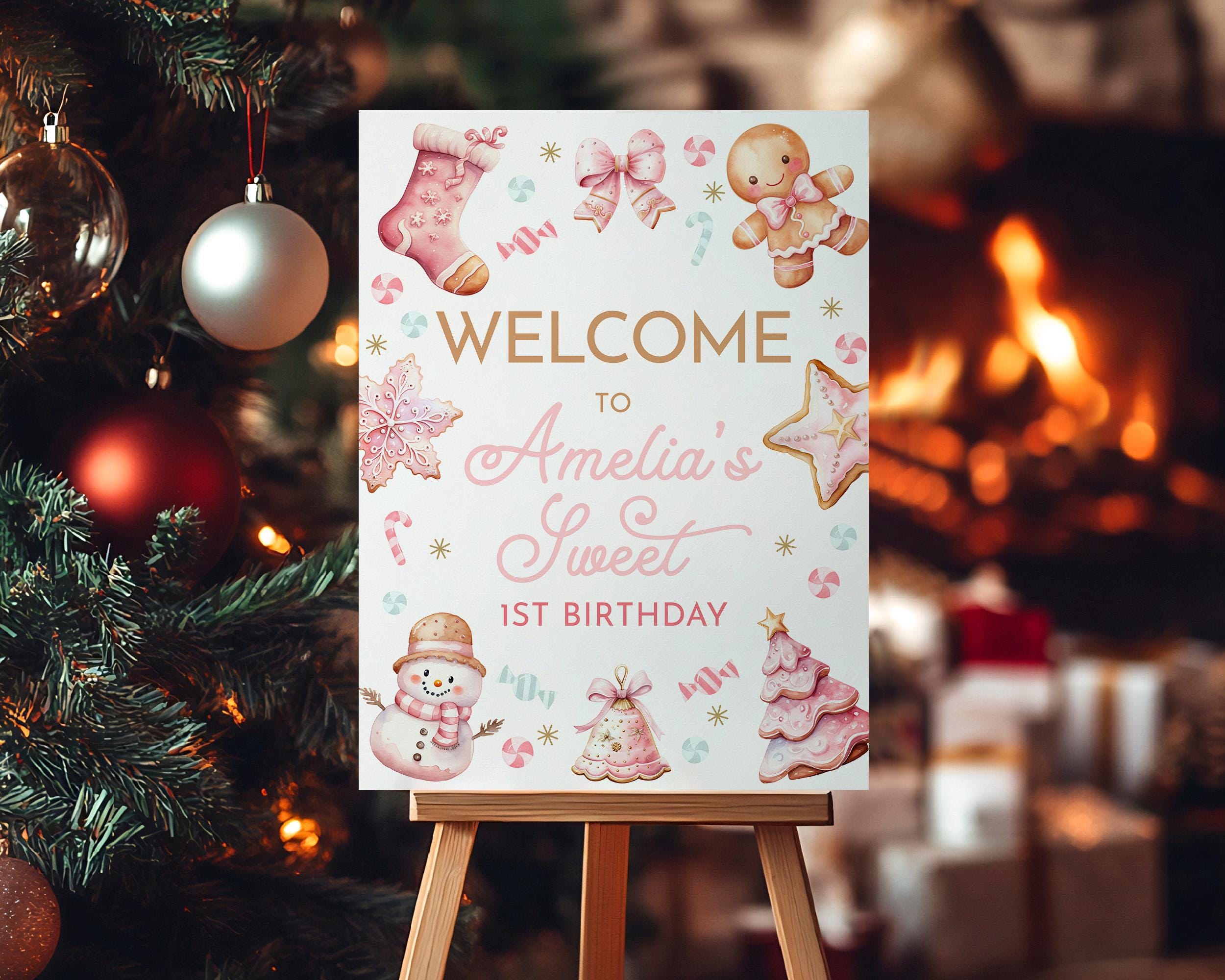 Christmas Cookie Birthday Welcome Sign Sweet One Girl First Birthday ...