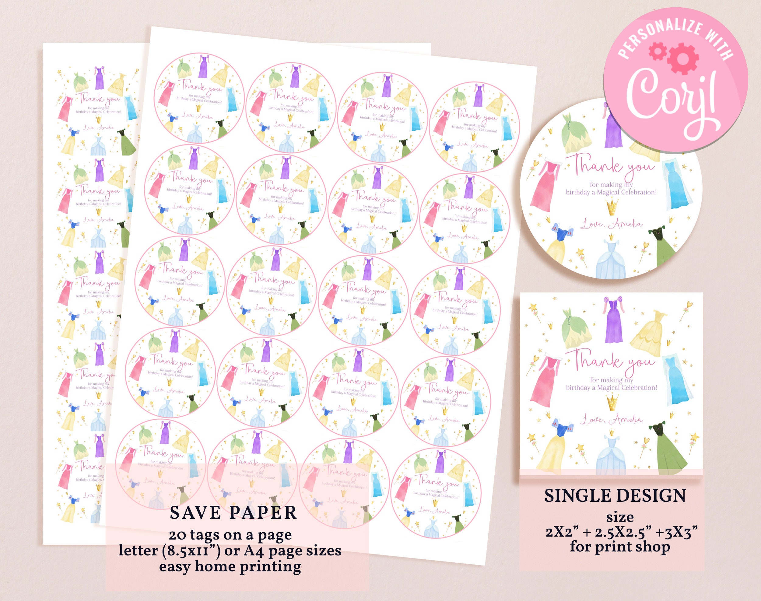 Princess Birthday Favor Tags Once Upon a Time Princess Dresses Gift ...