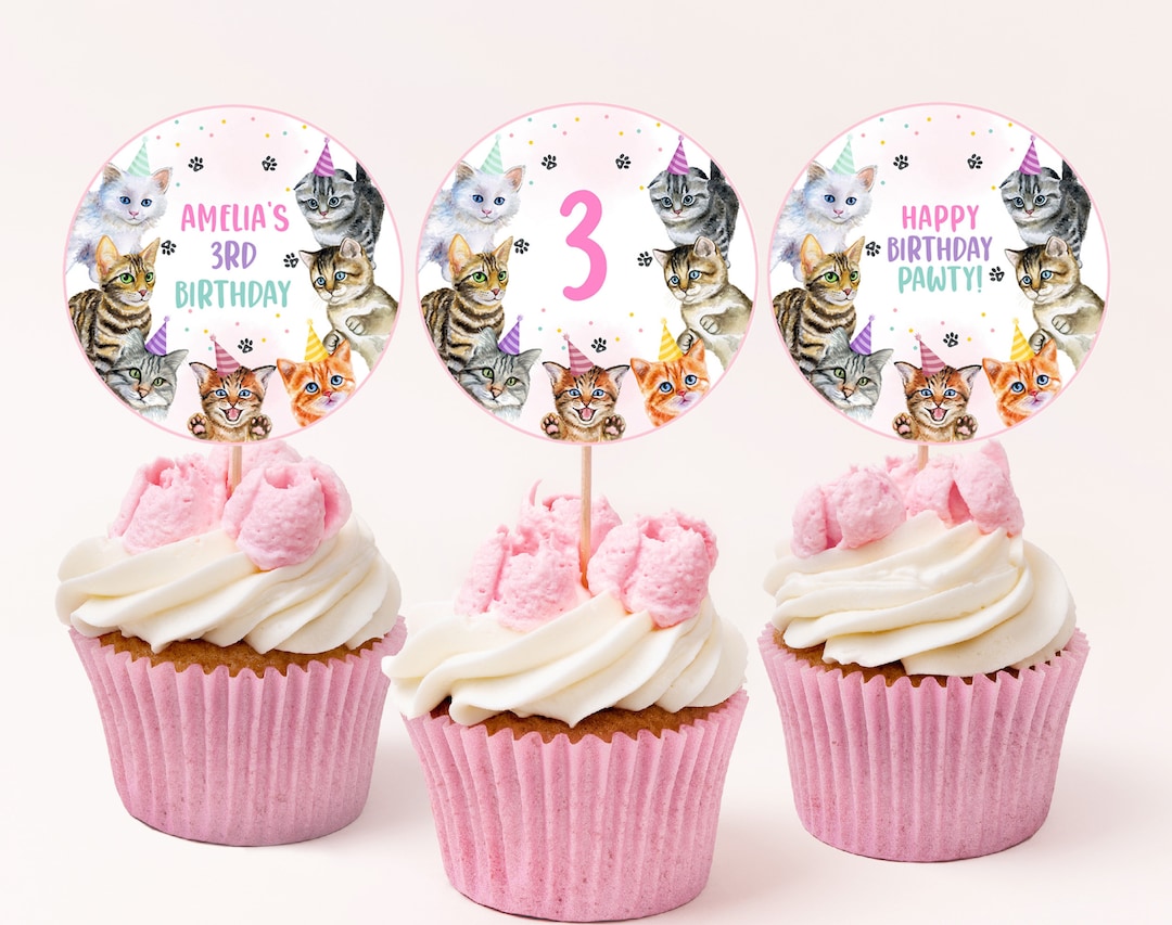 Kitty Cat Birthday Cupcake Toppers Girl Kitten Birthday Decor Pet ...