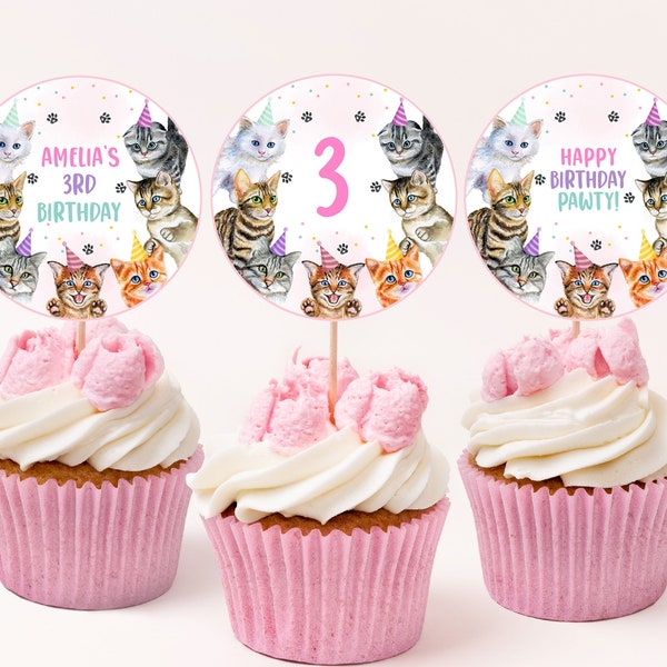 Pink Cat Cupcake Toppers - Etsy